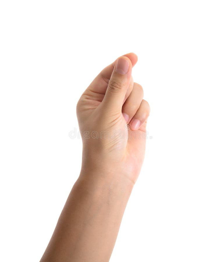 Pinch Something with One Hand in Front of a White Background Stock ...