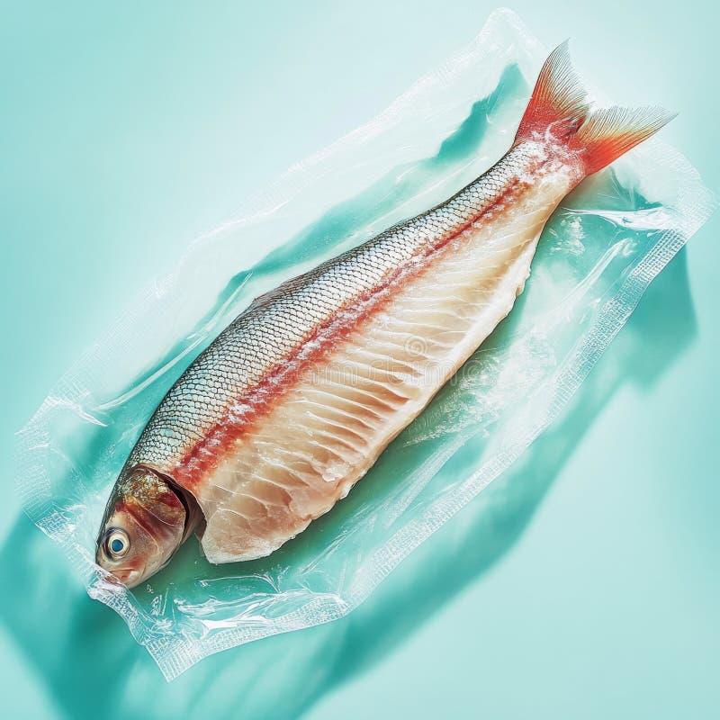 One Frozen Fish Fillet, Possibly from a Cod Loin, is Packaged in Clear ...