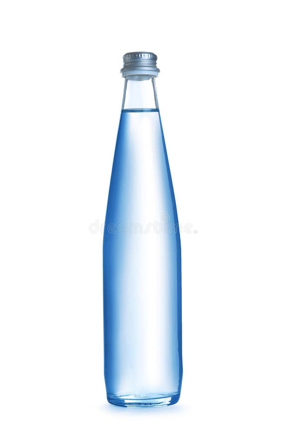 One Glass Bottle with Fresh Water Isolated on White Stock Photo - Image ...
