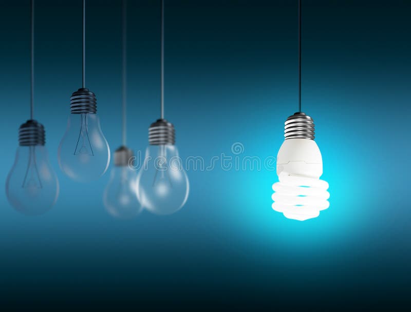 One Glowing Light Bulb Different among Others Stock Image - Image of ...