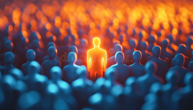 One Glowing Man Standing Out from the Crowd of People Stock Photo ...