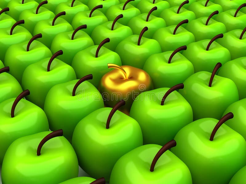 One Gold Apple among Background of Green Apples Stock Illustration ...