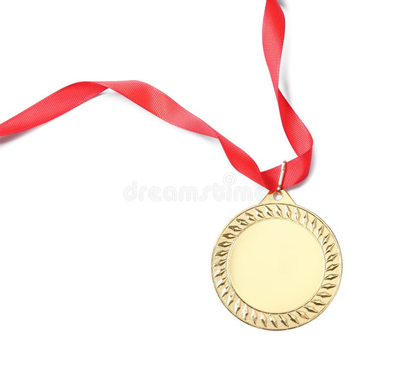 One Golden Medal Isolated on White, Top View Stock Photo - Image of ...