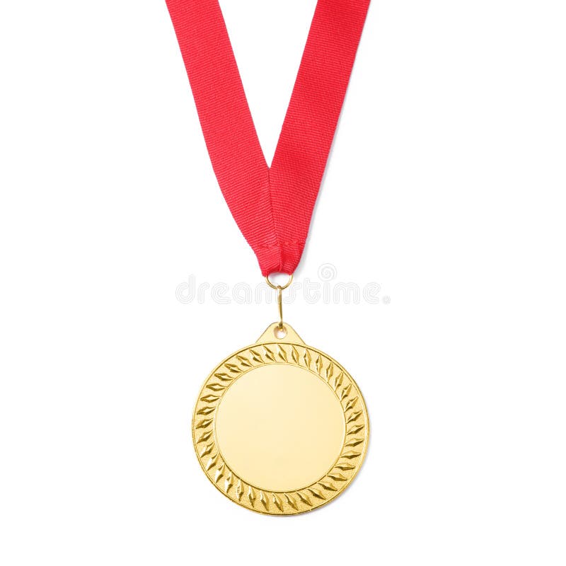 One Golden Medal Isolated on White, Top View Stock Image - Image of ...