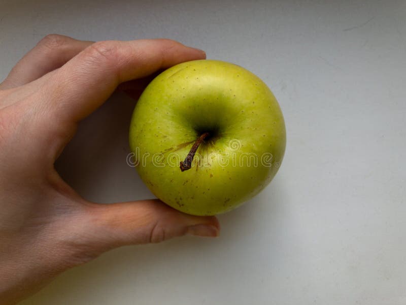 One Green Apple in Hand. the View from the Top Stock Image - Image of ...