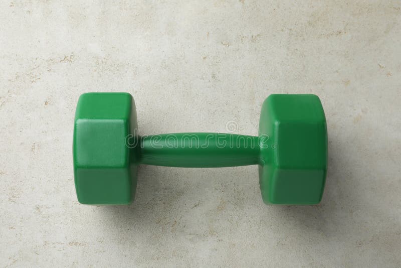 One Green Dumbbell on Light Grey Table, Top View Stock Photo - Image of ...