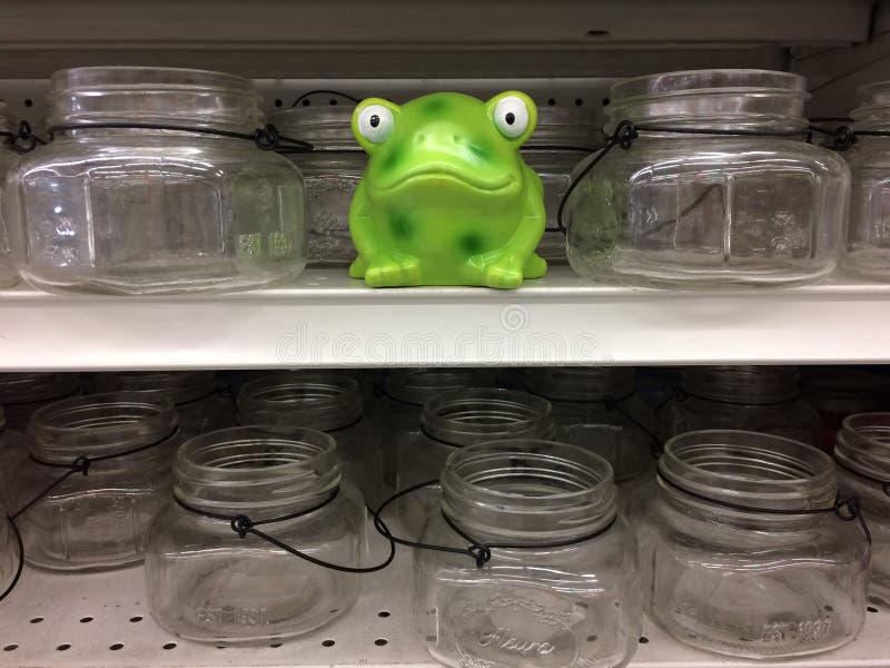 Green Frog and jars stock image. Image of frog, surrounded - 131659505