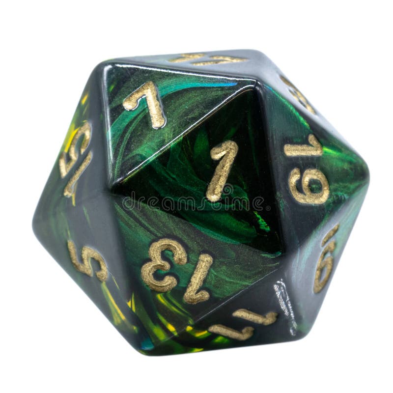 One Green Marbled W20 or 20 Sided Dice Stock Photo - Image of cutout ...