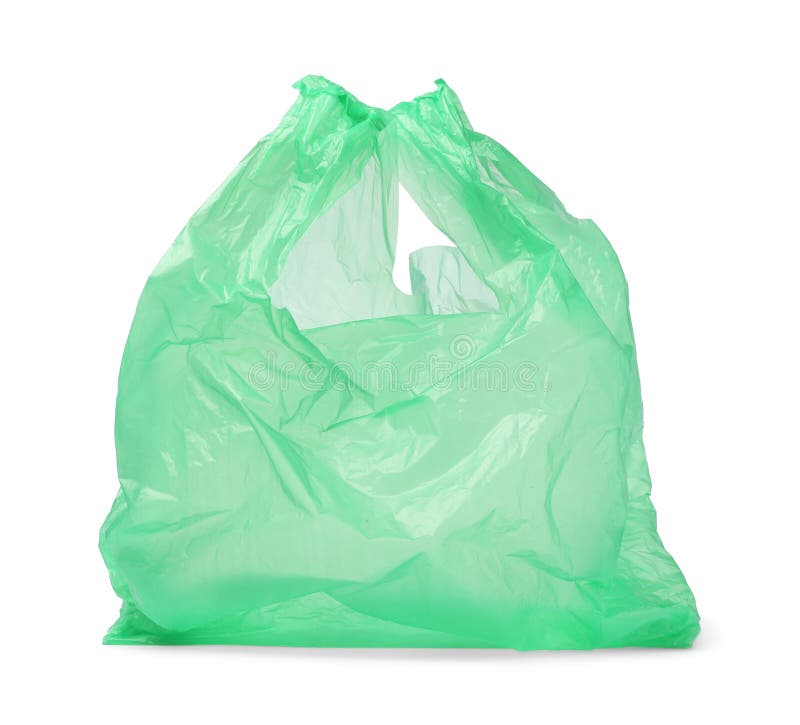 One Green Plastic Bag Isolated on White Stock Image - Image of packet ...