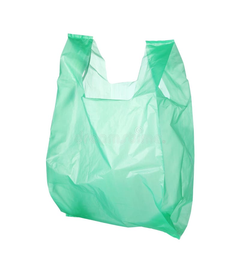 One Green Plastic Bag Isolated on White Stock Photo - Image of ...