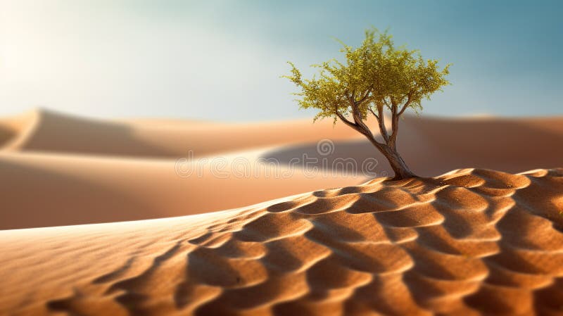 One Green Tree Growing in the Middle of a Sandy Desert Stock ...