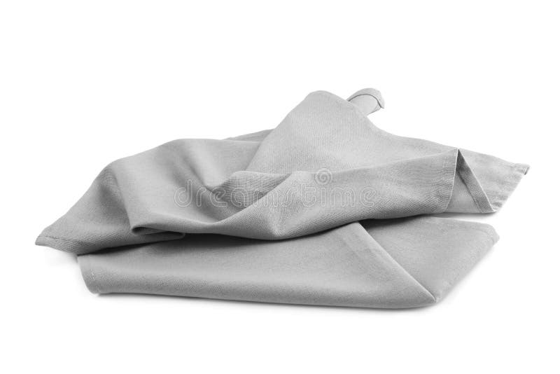 One Grey Kitchen Napkin Isolated on White Stock Image - Image of linen ...