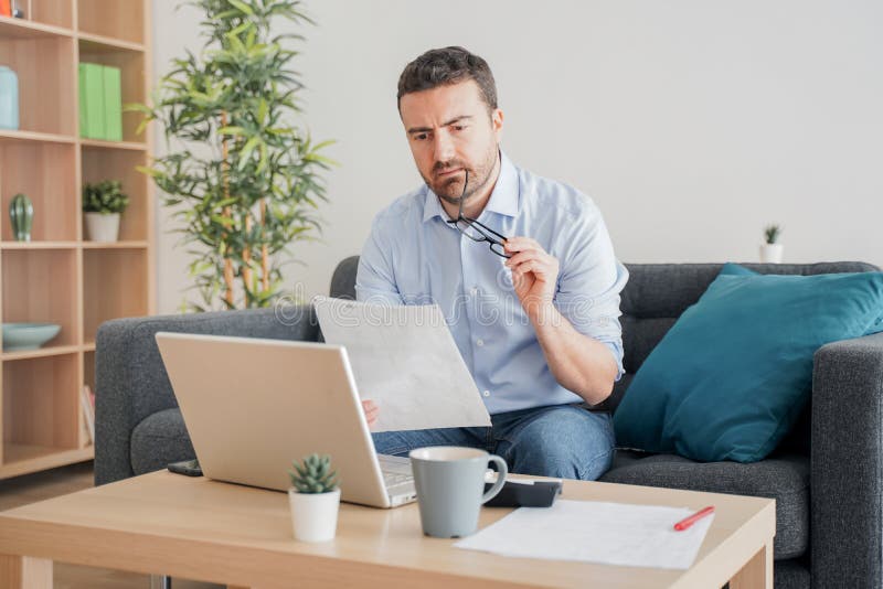Home Office, Man Working from Home Portrait Stock Image - Image of ...