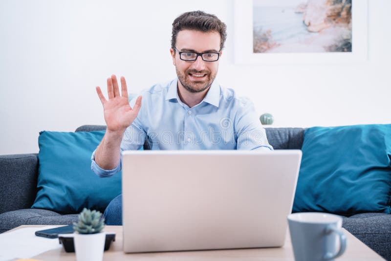 One Guy Working from Home Using Internet Connection To Make a Video ...