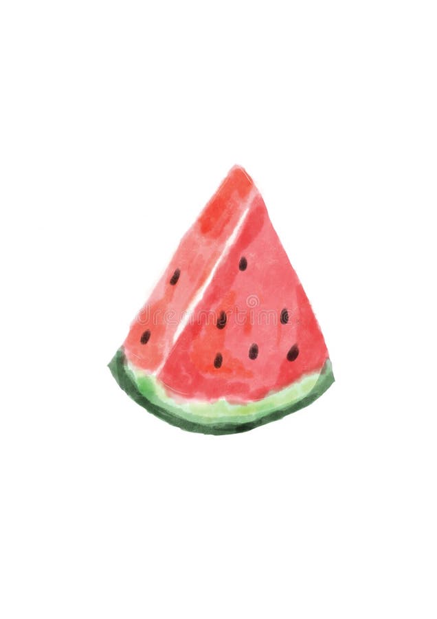 One Half of a Juicy Red Watermelon Watercolor Stock Photo - Image of ...