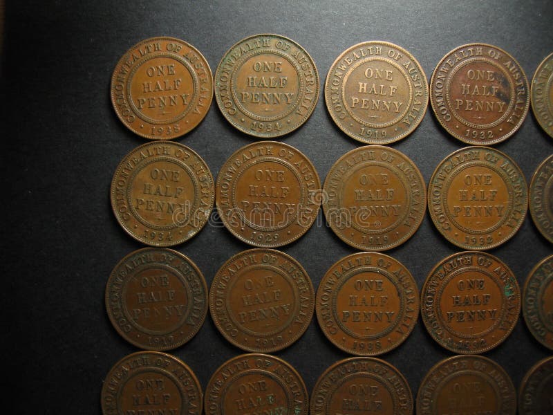 One Half Penny Vintage Australian Coin Collection. Reverse. Stock Image ...