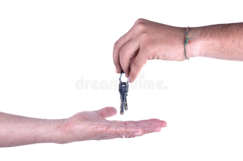 One Hand Giving Keys To Other Isolated Stock Photo - Image of door ...