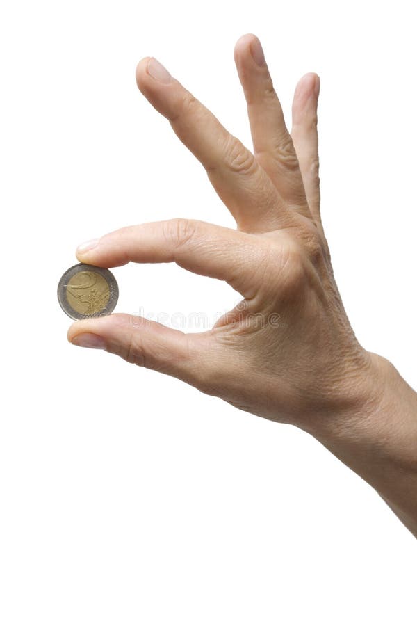 One hand holding a coin stock photo. Image of hands, saving - 15123456