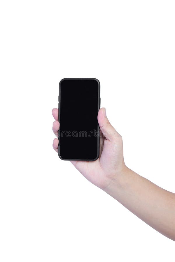One Hand Holding the Phone in Front View Mockup Concept Stock Photo ...