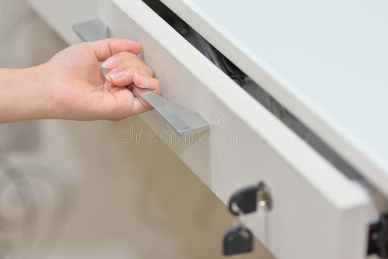 One Hand Opening White Drawer Stock Image - Image of enigma, close ...