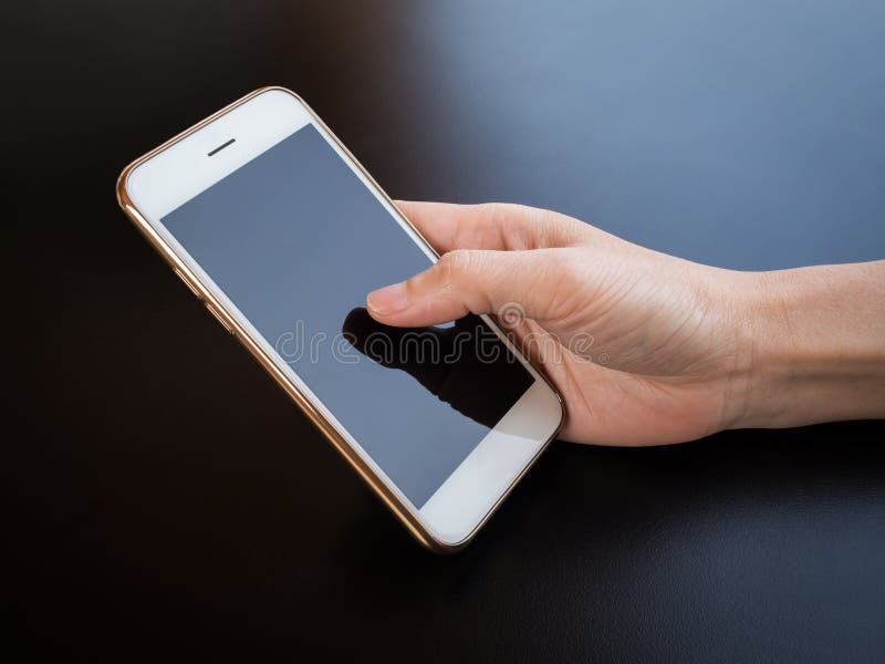 One Hand Person Holding and Using Smartphone Stock Photo - Image of ...