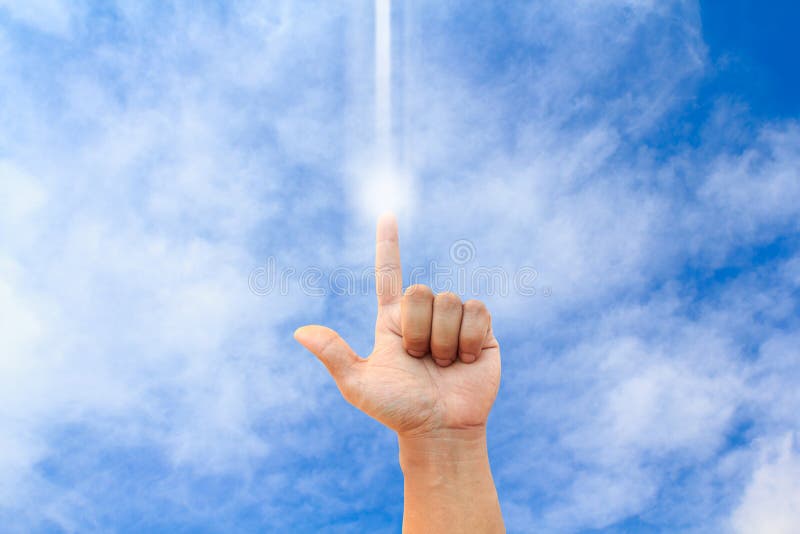 One Hand Pointed in To the Clear Blue Sky Stock Image - Image of ...