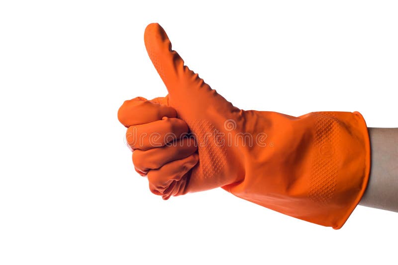 Hand in Red Rubber Glove. Isolated on a White Stock Image - Image of ...