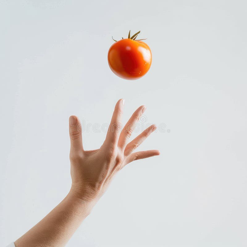 One Hand is Throwing a Tomato Up in the Air Stock Illustration ...