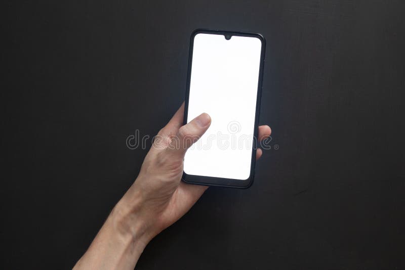 One-handed Tap of a Smartphone on a White Screen Stock Image - Image of ...