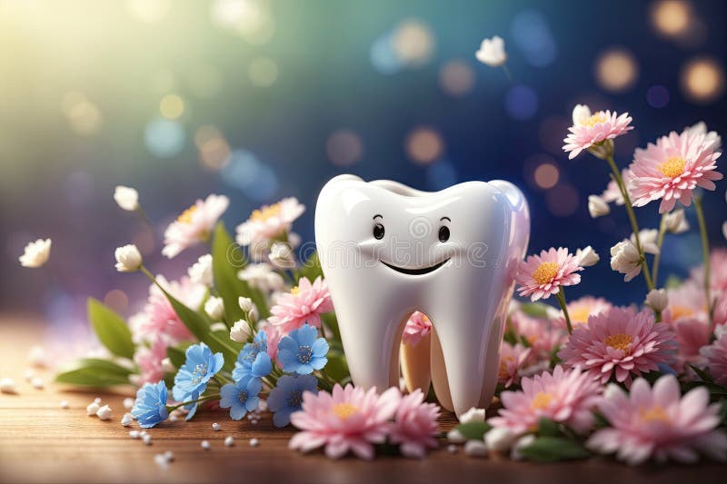 One Healthy Tooth with Flowers. Ai Generative Stock Illustration ...