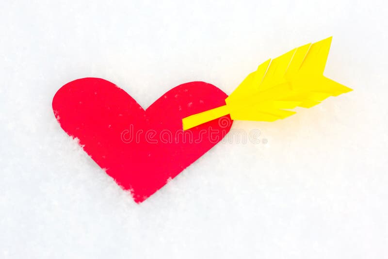 One Heart Shape with Arrow from Colored Paper in the Snow Stock Image ...