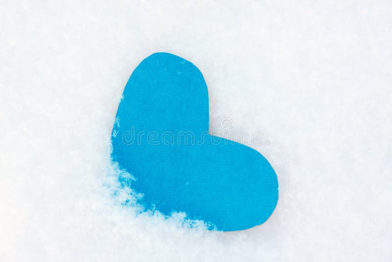 One Heart Shape from Blue Paper in the Snow Stock Photo - Image of snow ...