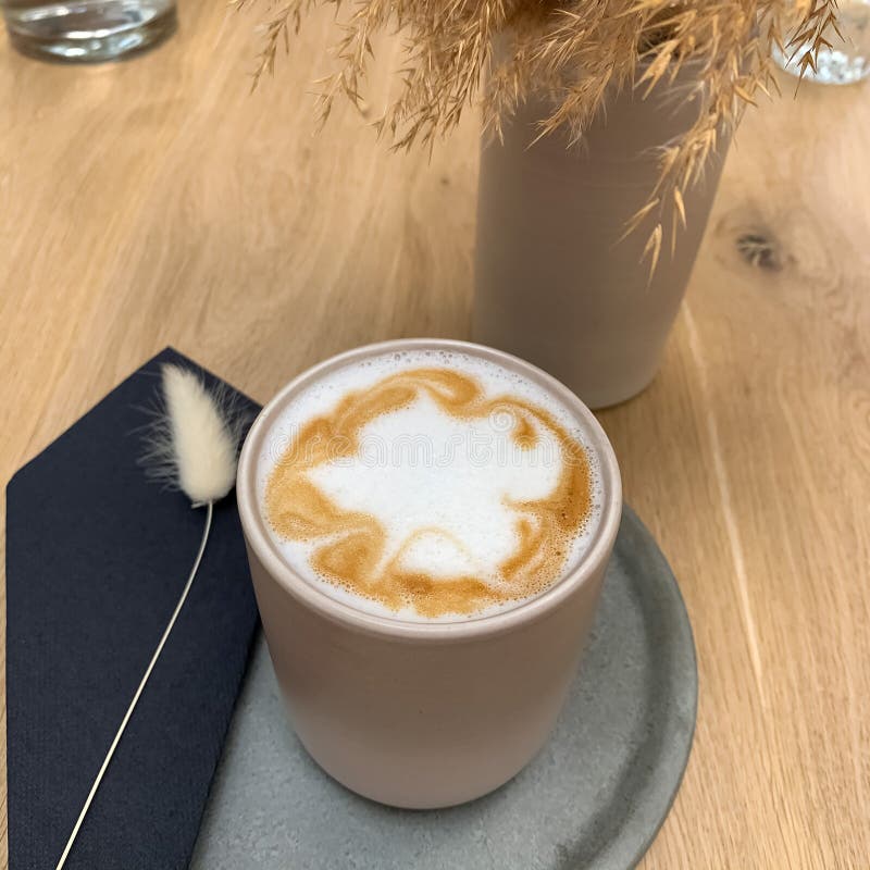 One High Cup of Cappuccino with a Pattern on Milk Foam, a Top View ...