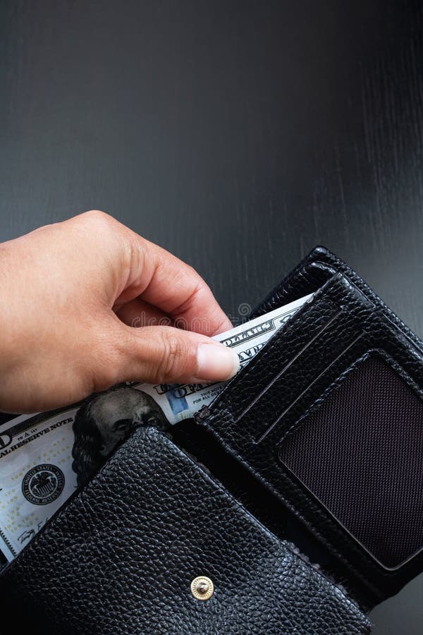 One Hundred Dollar Bill in Black Wallet Stock Image - Image of credit ...