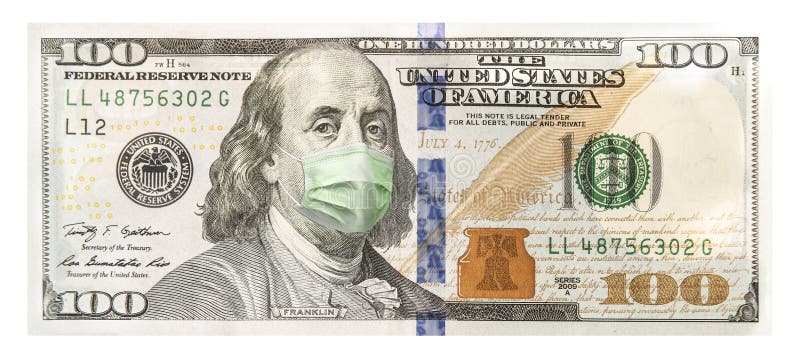 A Hundred Dollar Bill with a Face Mask Due To the Covid-19 Stock Photo ...