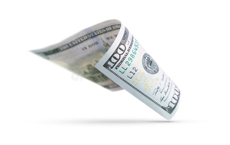 One Hundred Dollar Bill Floating Down To Surface with Drop Shadow ...