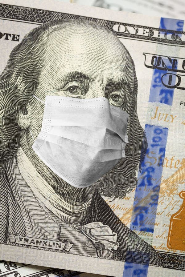One Hundred Dollar Bill with Medical Face Mask on Face of Benjamin ...