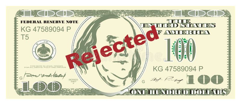 Money and word rejected stock illustration. Illustration of bucks ...