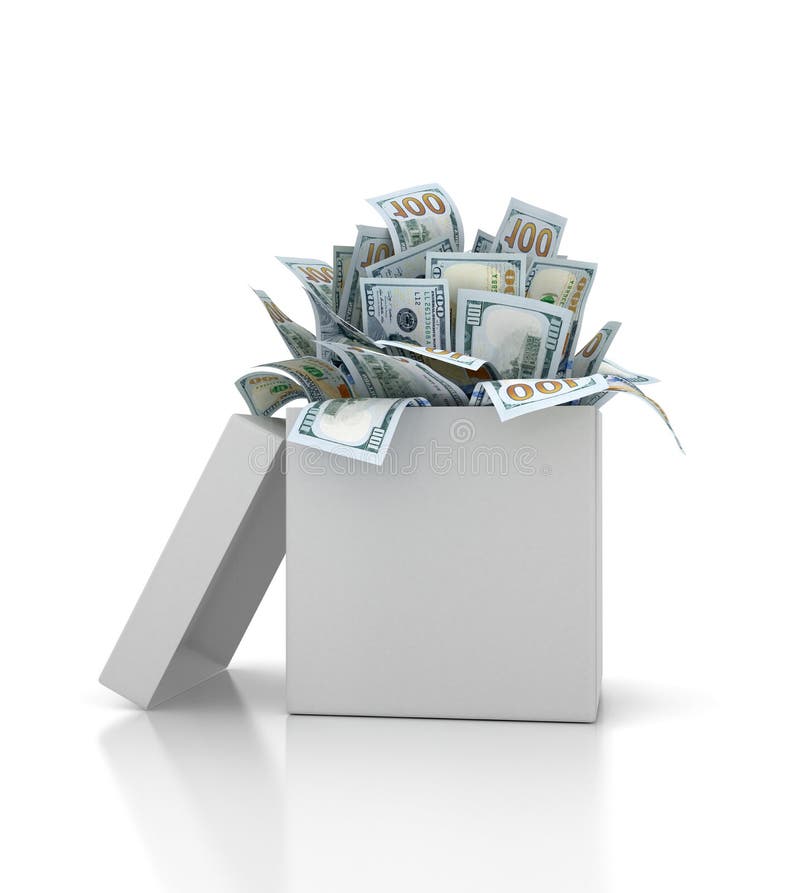 One Hundred Dollars Bills in Box Isolated, 3d Stock Illustration ...