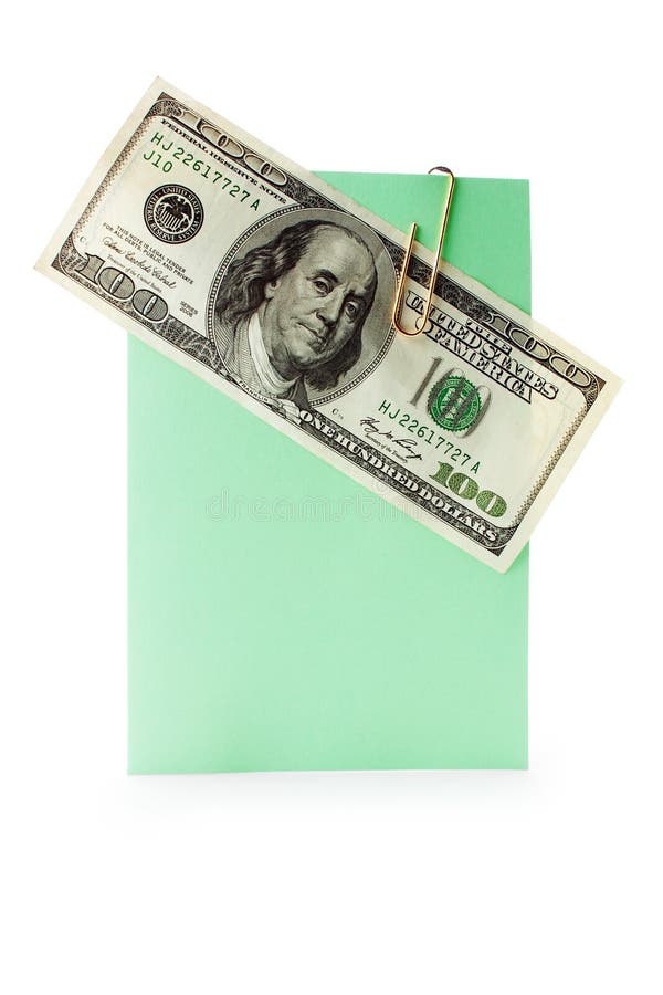 One Hundred Dollars on Postcard Attached by a Paper Clip Stock Image ...