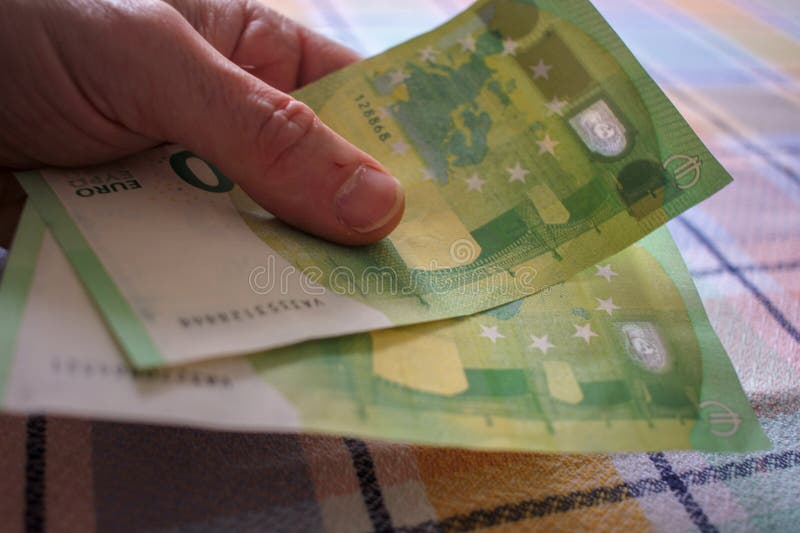 One Hundred Euro Notes in One Hand Stock Image - Image of finance ...