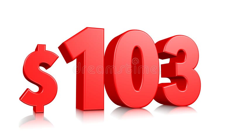 103$ One Hundred Three Symbol. Red Text 3d Render with Dollar Sign on ...