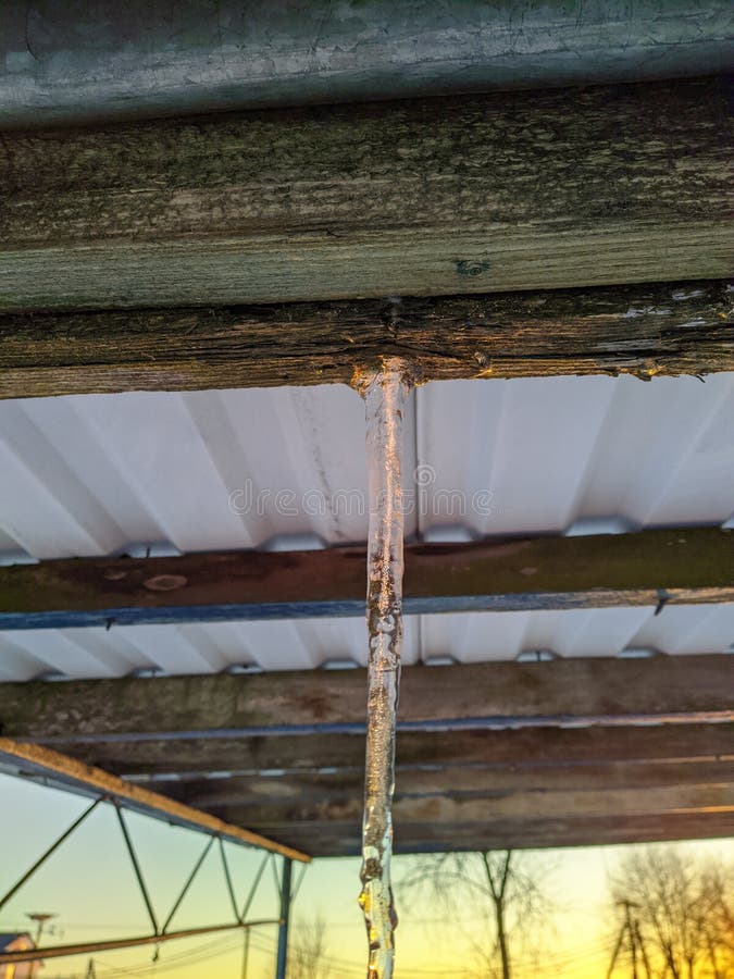 One Icicle in Which the Light and Rays of the Sun are Reflected. Stock ...