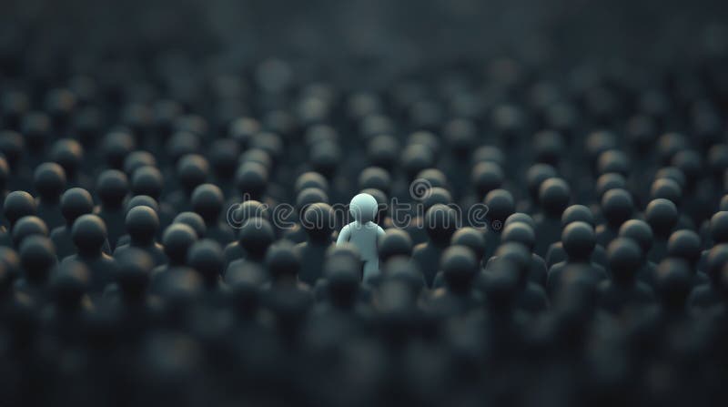 One Individual Stands Out from a Large, Uniform Crowd. a Concept of ...