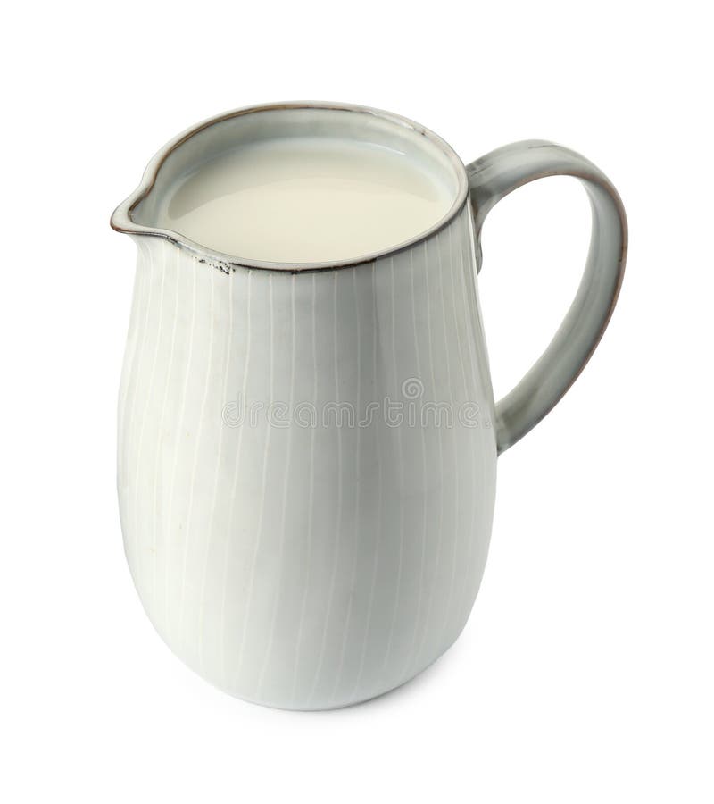 One Jug Full of Fresh Milk Isolated on White Stock Photo - Image of ...
