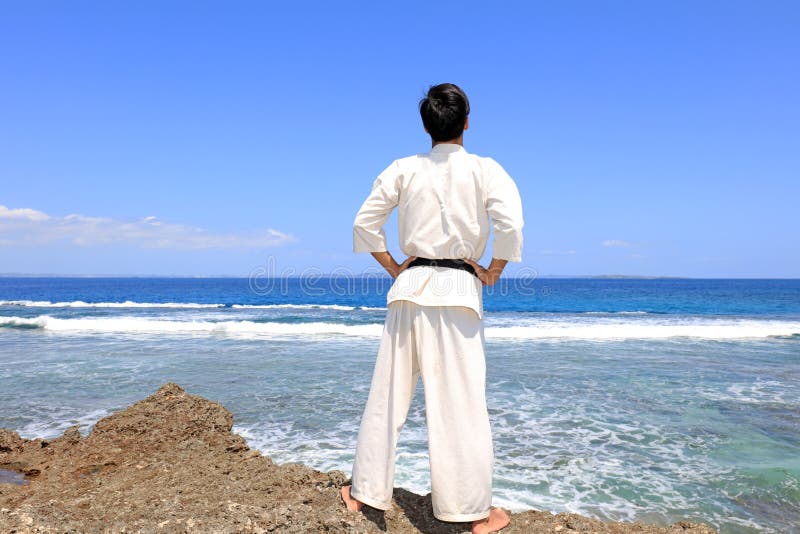 Karate on the beach stock image. Image of jumping, karate - 5765003