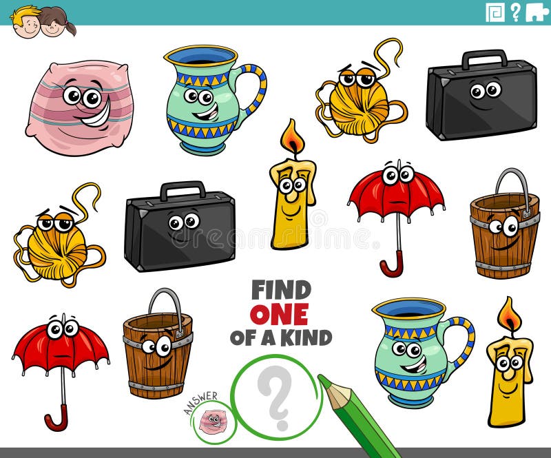 One of a Kind Educational Activity with Cartoon Objects Stock Vector ...