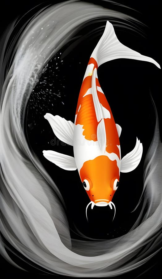 One Koi Fish in Calligraphy Style with Splash Effect Stock Illustration ...