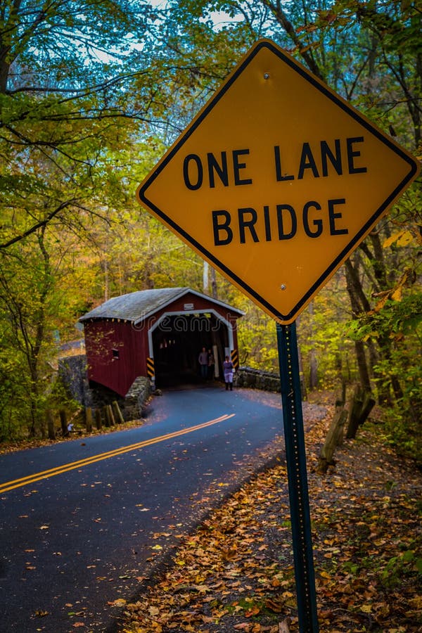 One Lane Bridge Sign Covered Bridge Stock Photos - Free & Royalty-Free ...