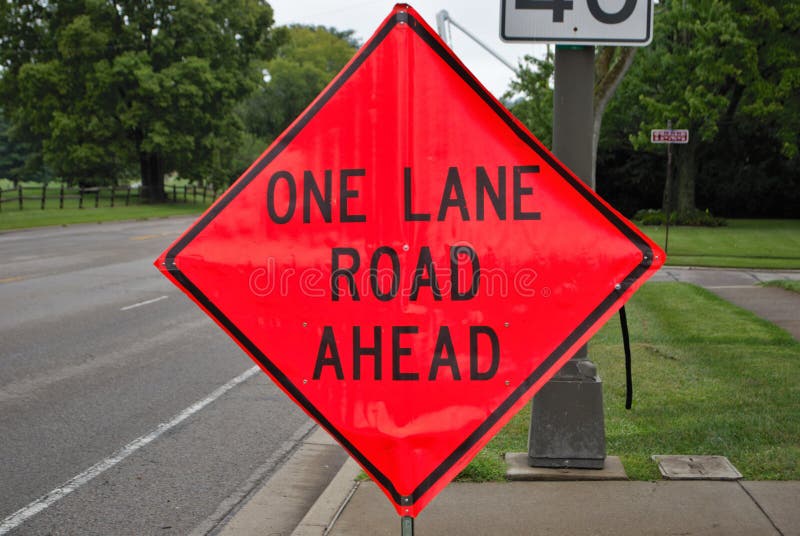 Road Work Ahead Construction Sign in a Residential Neighborhood Stock ...
